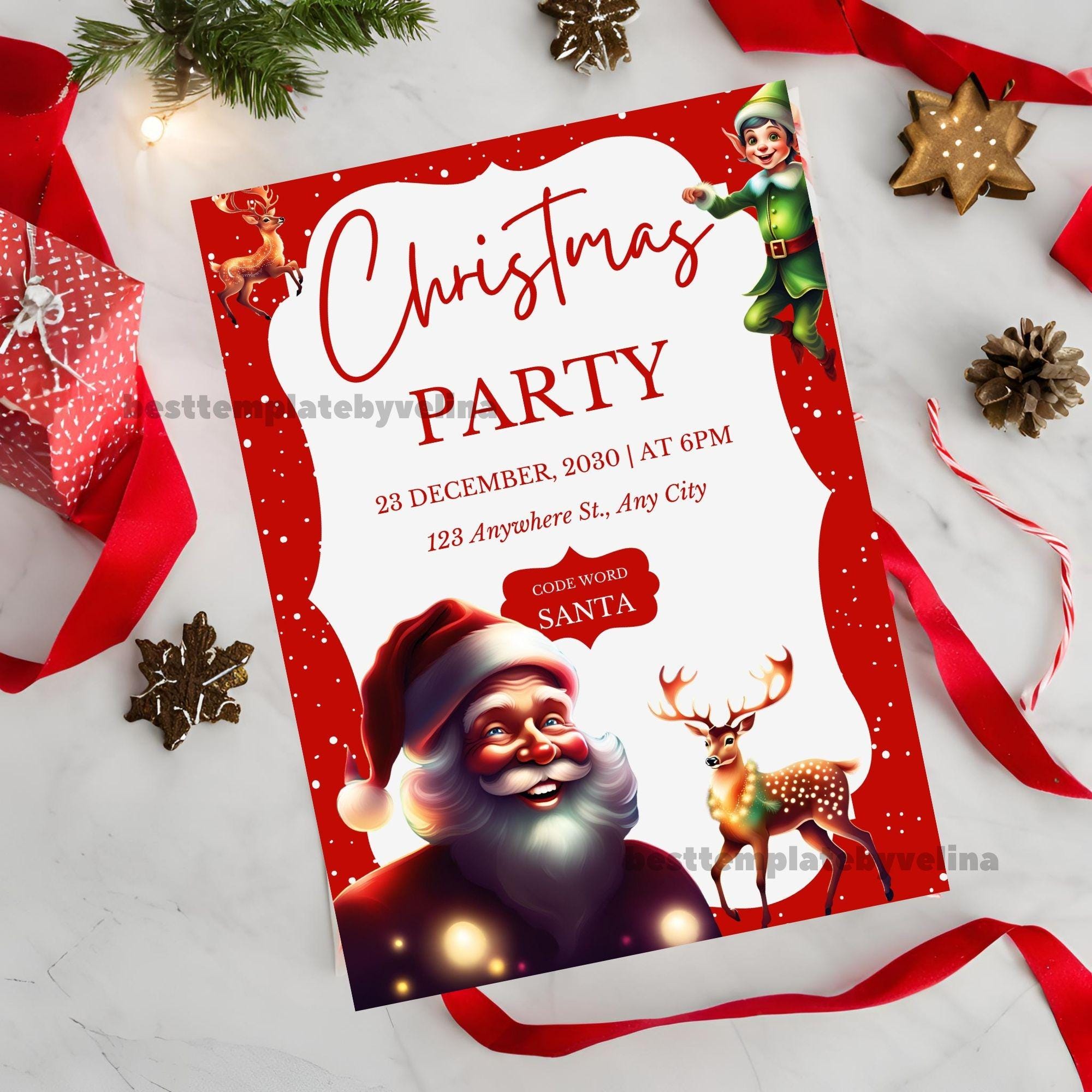 Editable Christmas Eve Dinner Invitation Festive Holiday Gathering ...