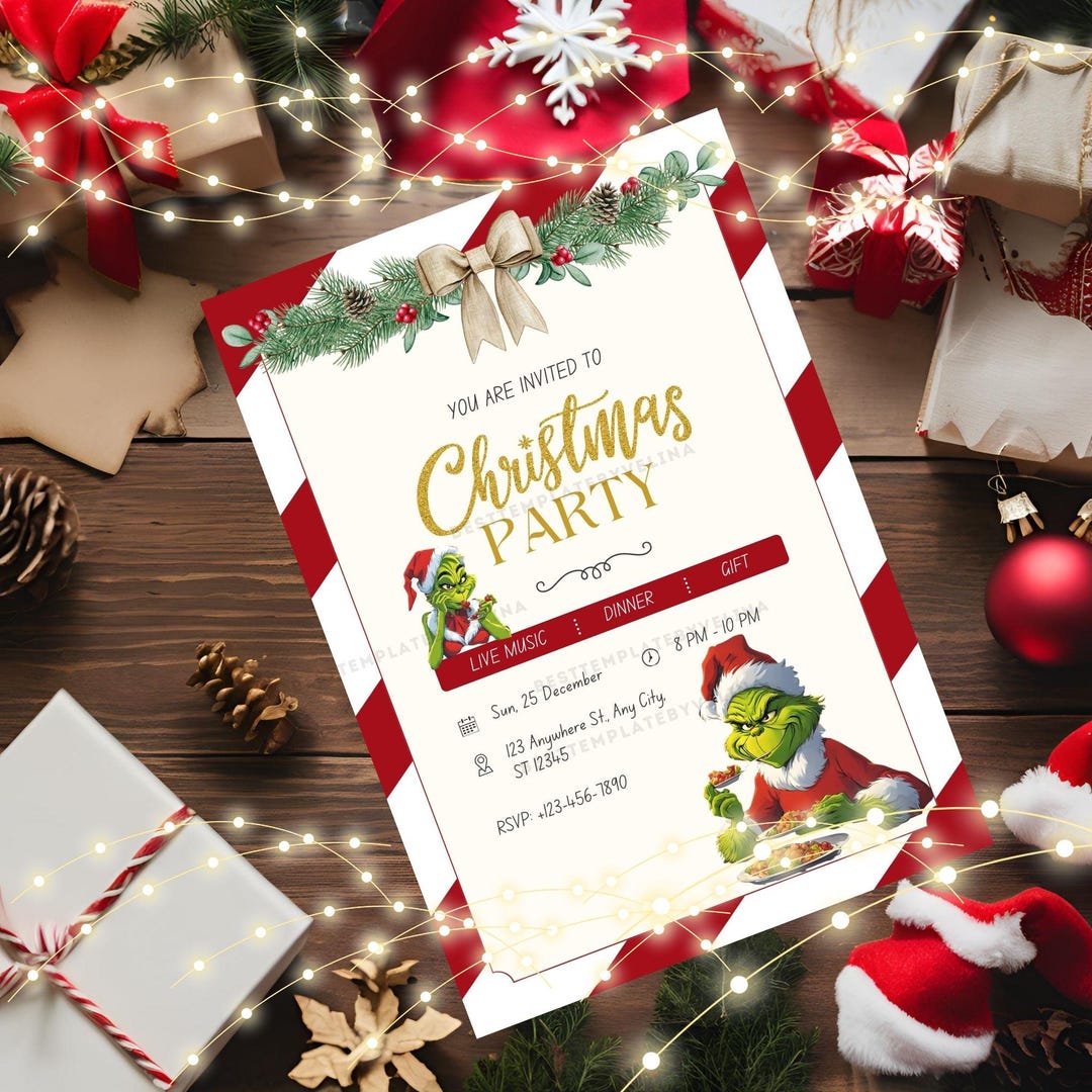 Editable Grinchmas Party Invite Grinchday Party Christmas Party ...