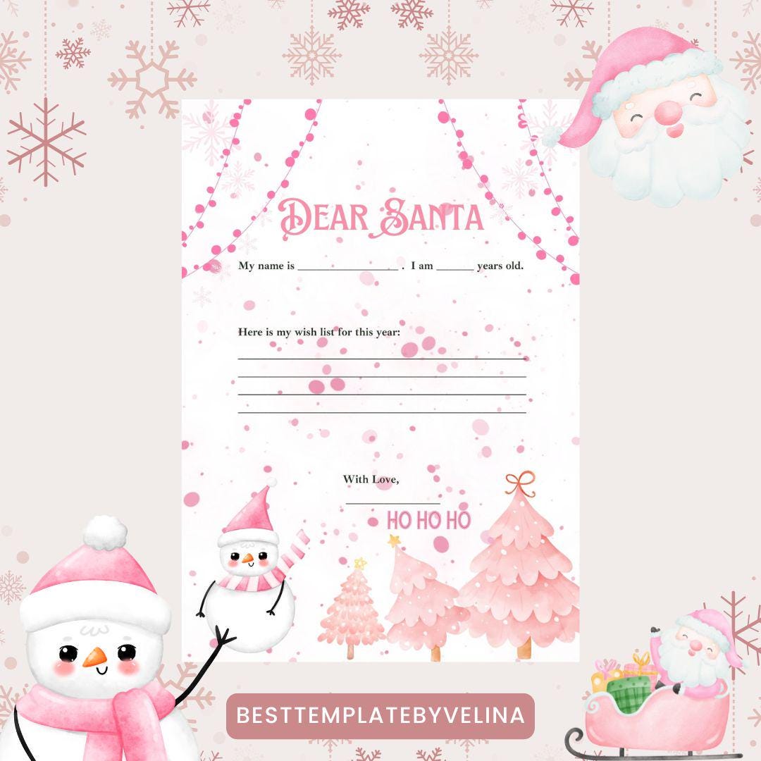 Christmas Girly Letter / Letter to Santa / Printable / Easy to Print ...