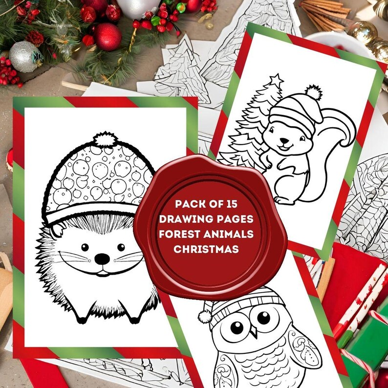 Whimsical Christmas Forest Animals: Fun Coloring 15 Pages for Kids ...