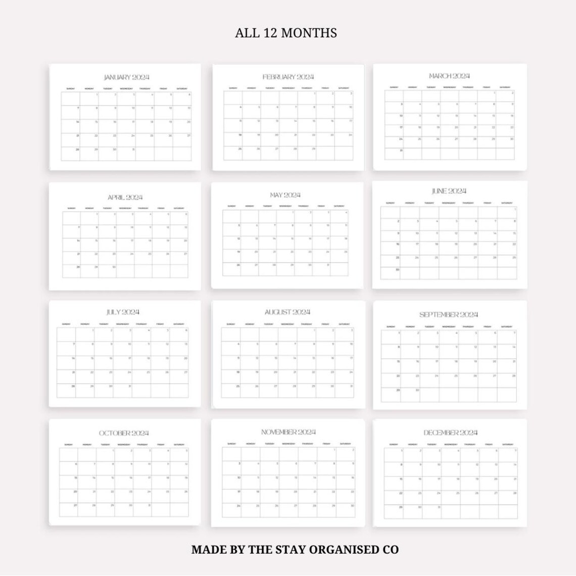 2024 Monthly Calendar - Clean Design, Landscape, Printable Calendar ...
