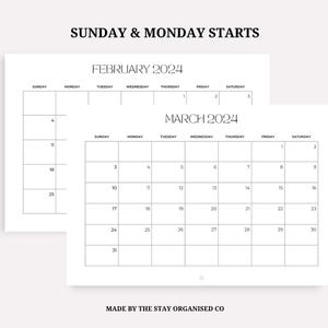 2024 Monthly Calendar - Clean Design, Landscape, Printable Calendar ...