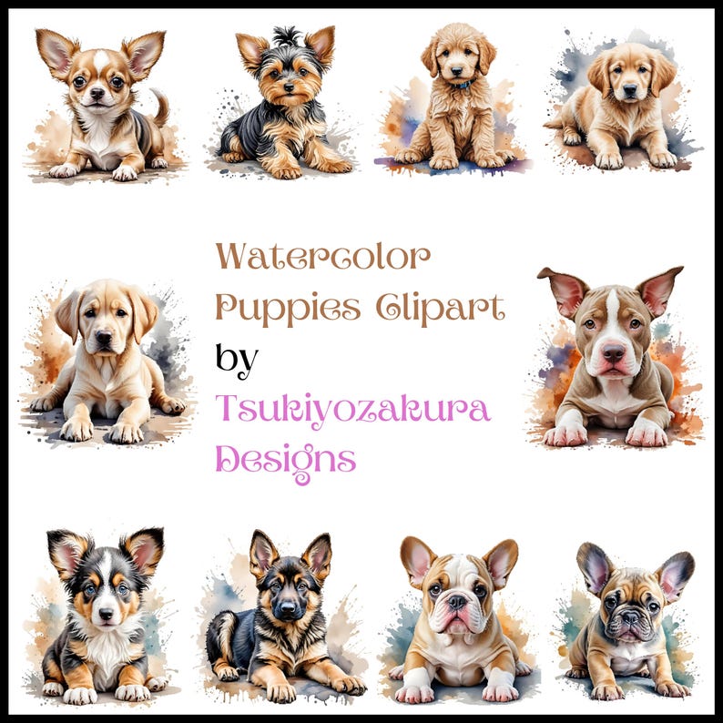 Set of 10, Puppy Clipart Bundle, Watercolor Puppies PNG, Animal Art ...