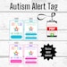 Autism Alert Tag, Special Needs, Printable, Emergency ID, Safety Info ...