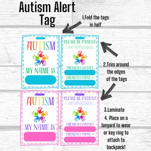 Autism Alert Tag, Special Needs, Printable, Emergency ID, Safety Info ...