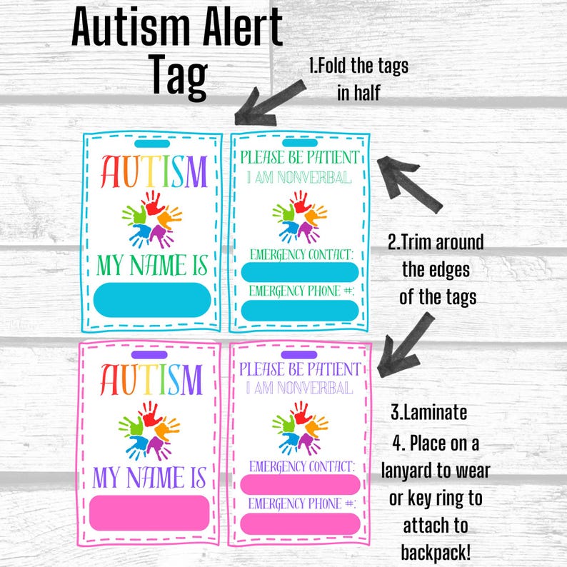 Autism Alert Tag, Special Needs, Printable, Emergency ID, Safety Info ...