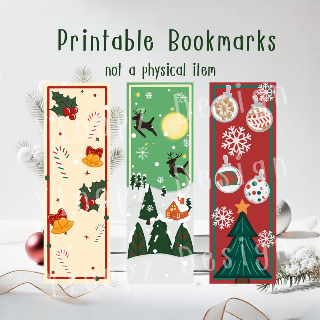 Festive Printable Bookmarks for Christmas, Printable Christmas Set ...