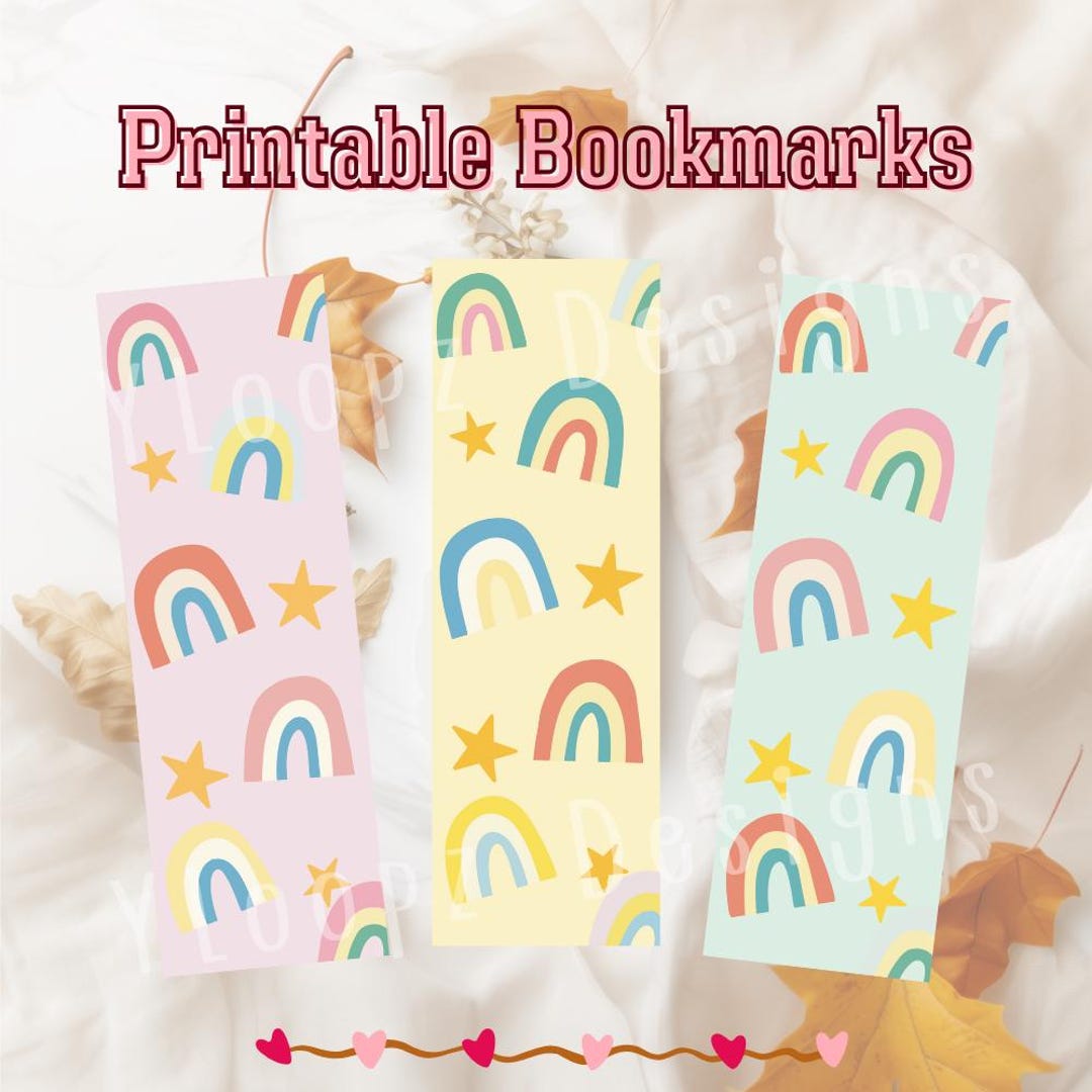 Pastel Rainbow Printable Bookmark Set, Printable Rainbow and Stars ...