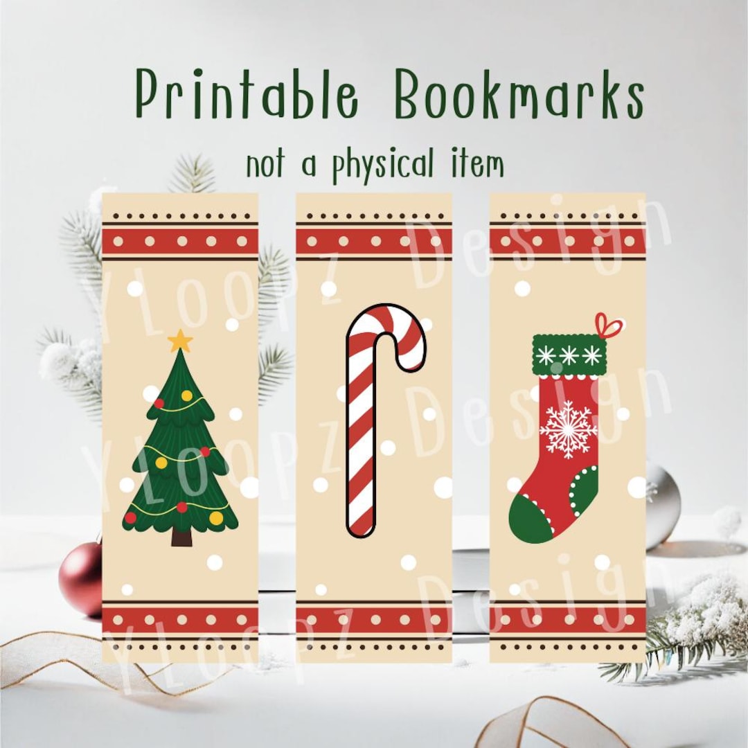 Printable Christmas Bookmarks Festive Tree, Candy Cane, and Stocking ...