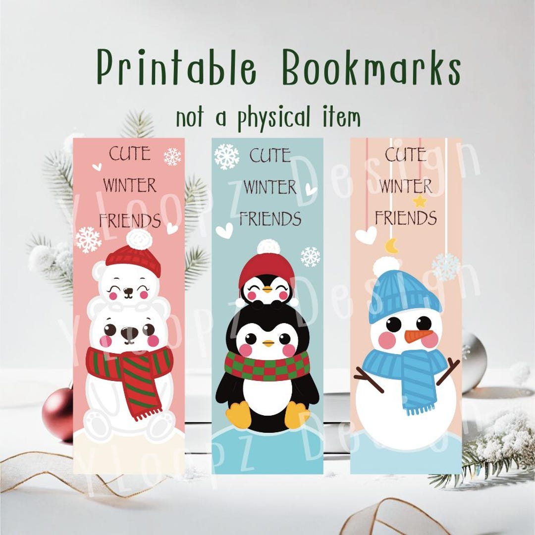 Cute Winter Printable Bookmarks, Cute Winter Friends Bookmarks Set ...