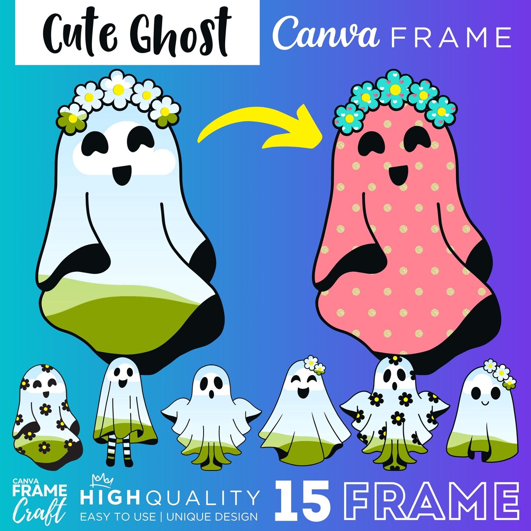 Ghost Canva Frames, Halloween Canva Frame, Cute Halloween Spooky Ghost ...