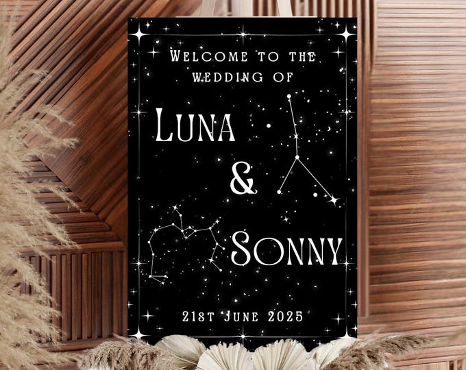 Wedding Welcome Sign, Editable Template Download, Celestial Moon Sign ...