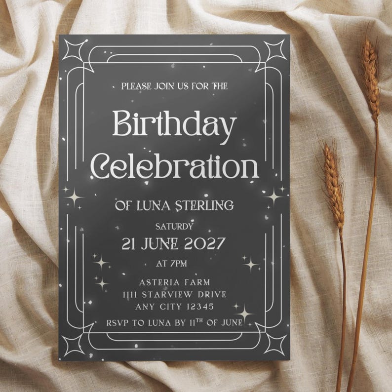 Celestial Birthday Invitation Template, Stars and Moon Invite, Digital ...