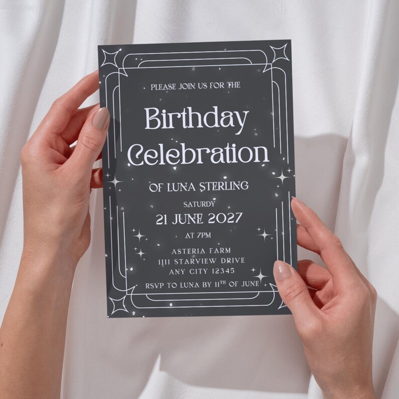 Celestial Birthday Invitation Template, Stars and Moon Invite, Digital ...