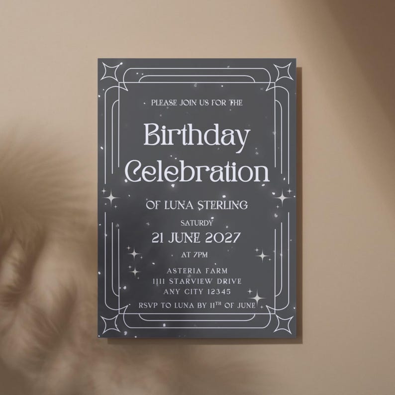 Celestial Birthday Invitation Template, Stars and Moon Invite, Digital ...