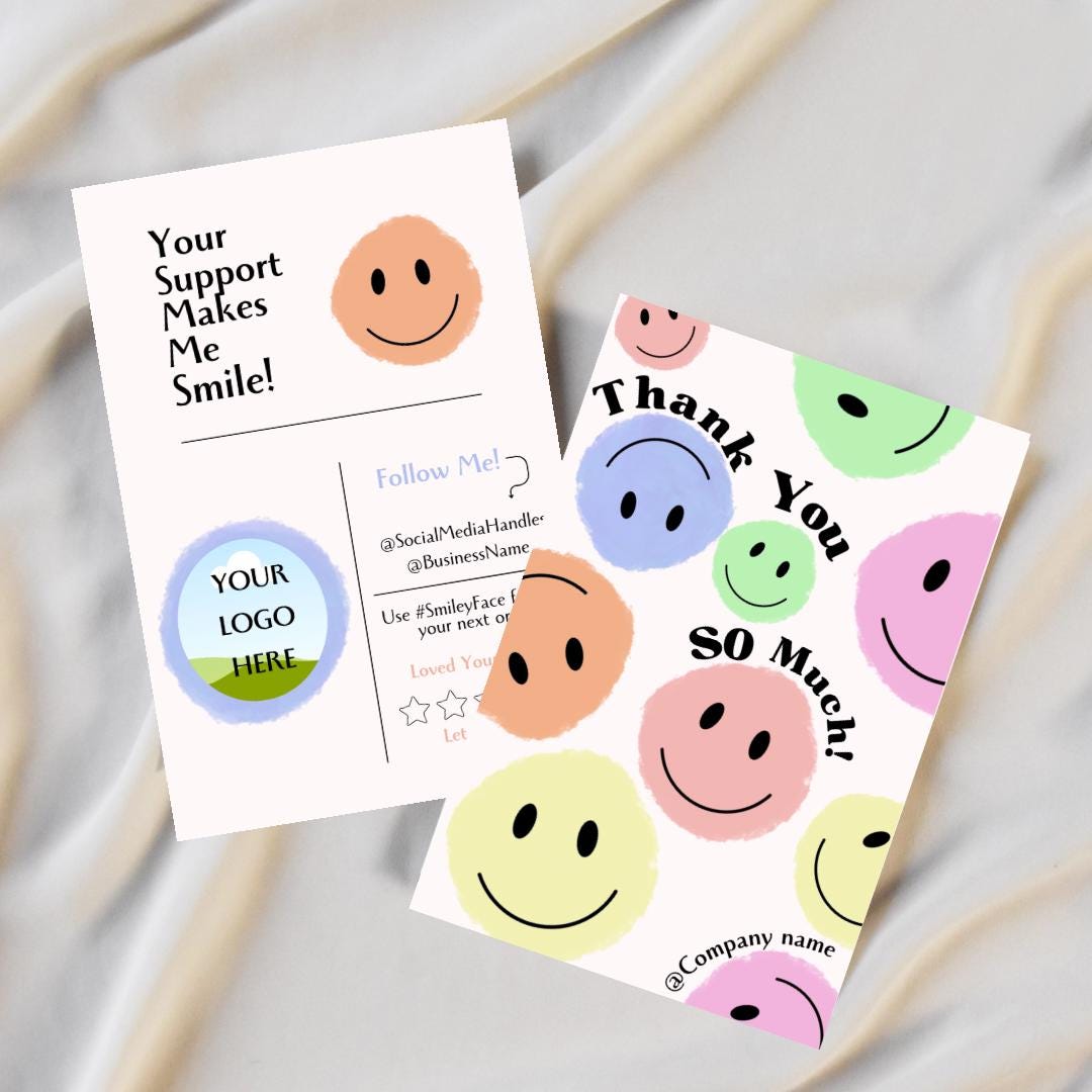 Thank You Card Editable in Canva, Pastel Smiley Face Cute Customisable ...
