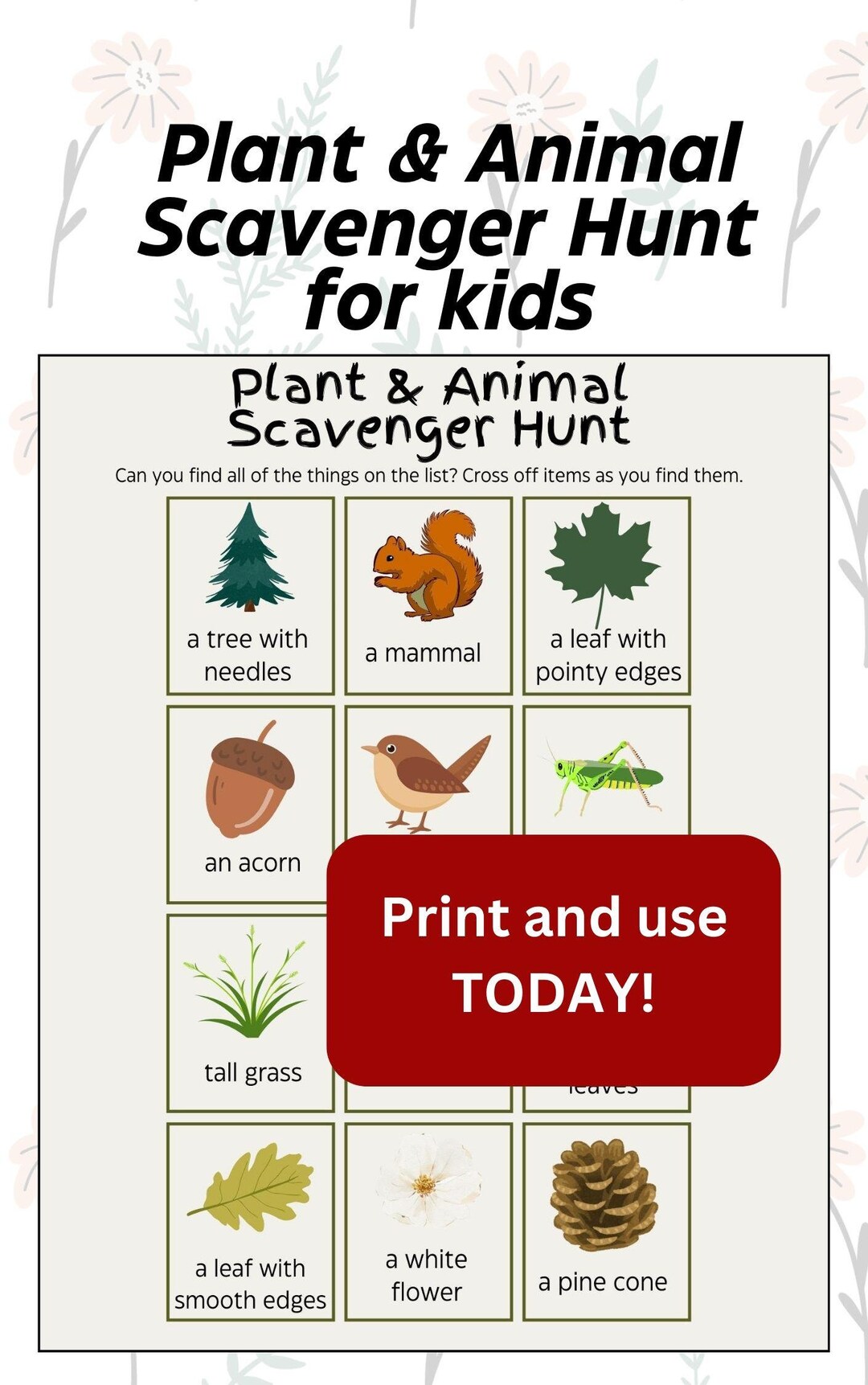 Plant & Animal Scavenger Hunt for Kids – Nature Printable Game ...