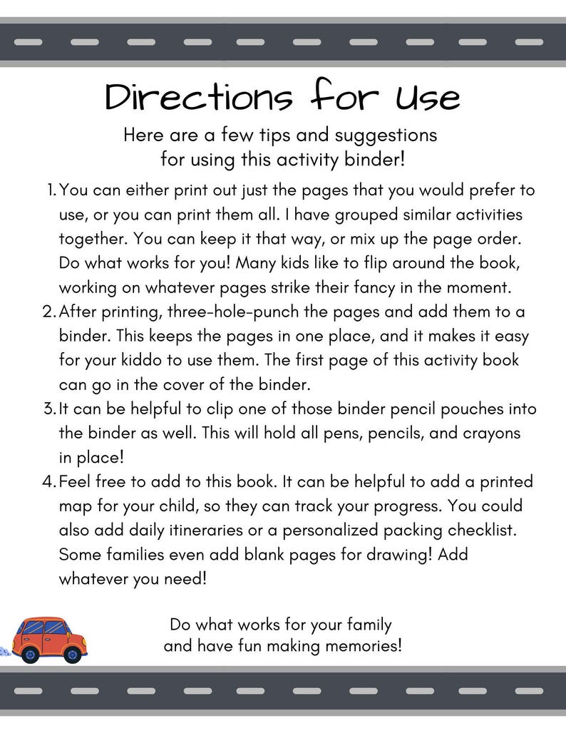 Printable Road Trip Activity Binder for Kids | Travel Games (instant ...