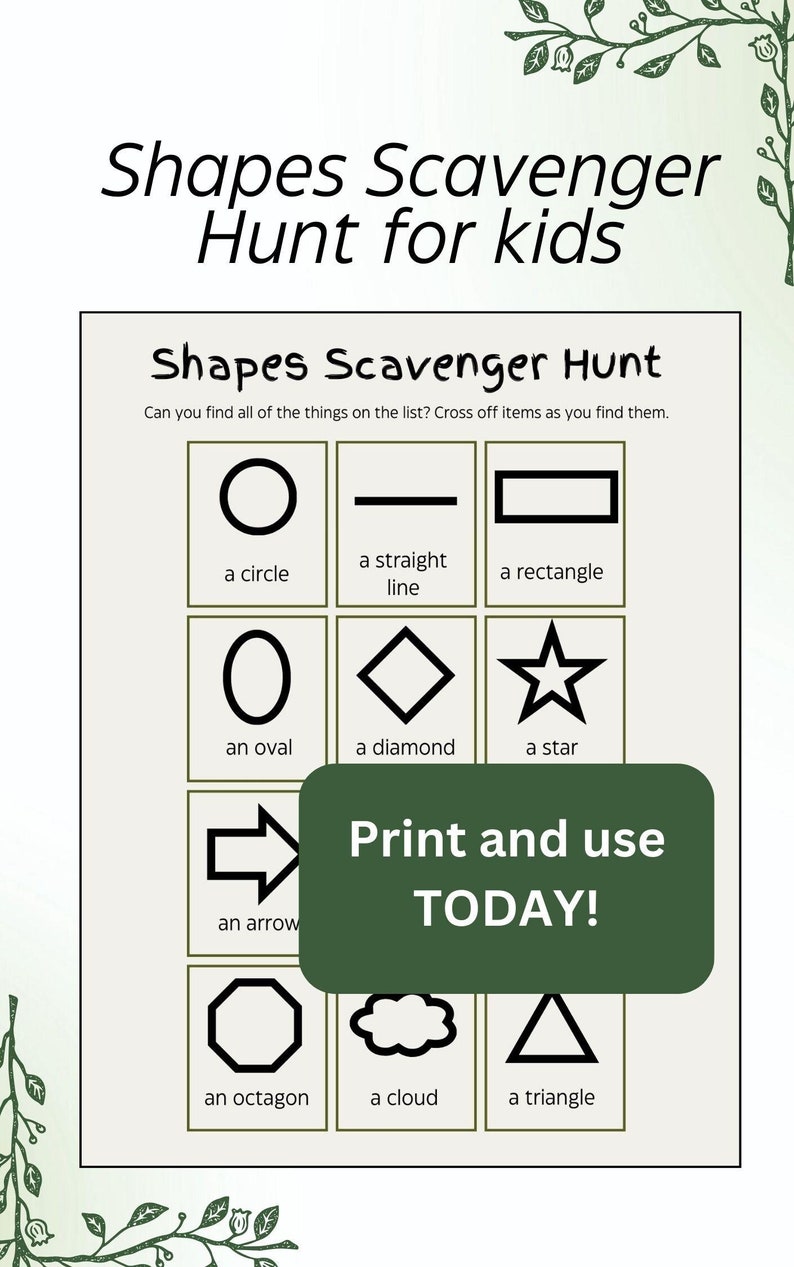 Shapes Scavenger Hunt for Parties, Games, and Learning - Etsy