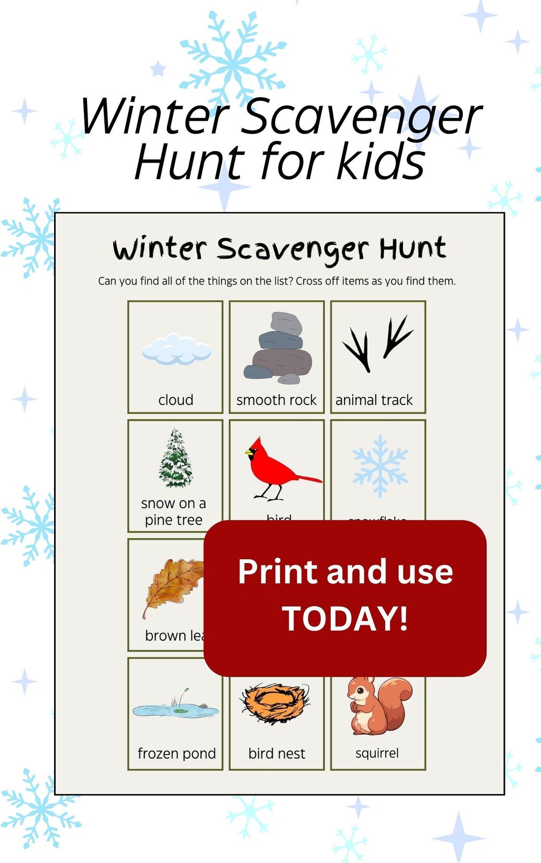 Winter Scavenger Hunt for Kids – Printable Outdoor Game (PDF) - Etsy ...
