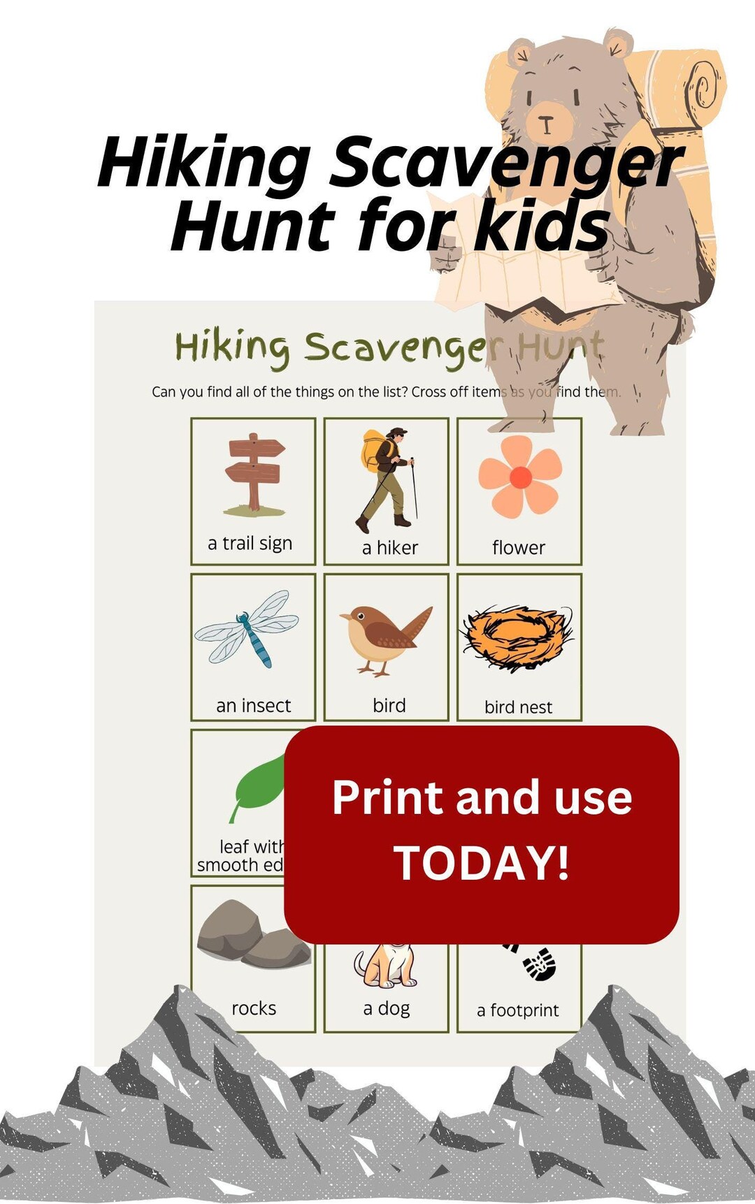 Hiking Scavenger Hunt - Kids - Perfect for Birthday Parties, Children's ...