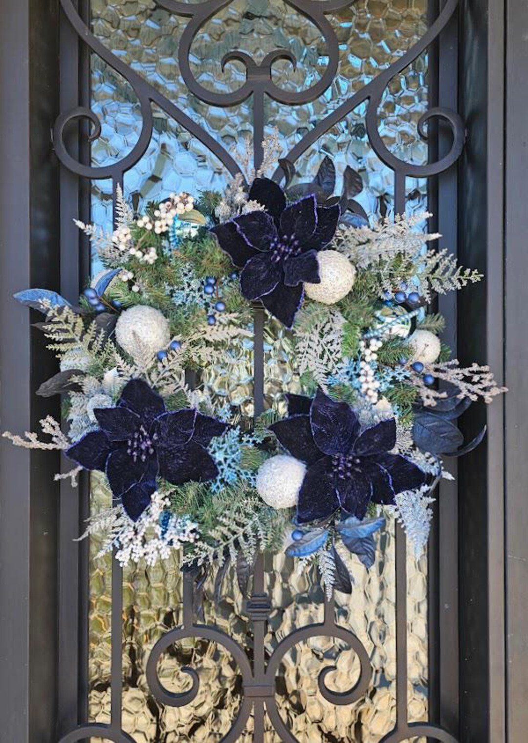 Blue Poinsettia Classic Traditional Christmas Holiday Wreath - Etsy