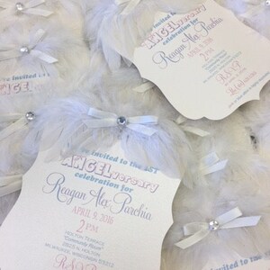Angel Invitations Lil Piece of Heaven Feather Angel Wing Baptism ...