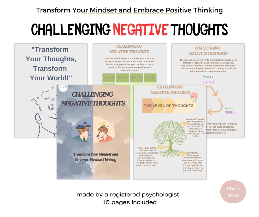 Challenging Negative Thoughts Worksheet, Mental Health Workbook ...