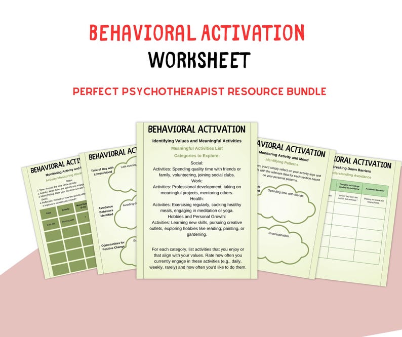 Behavioral Activation Worksheet for Depression, Boost Motivation, Track ...