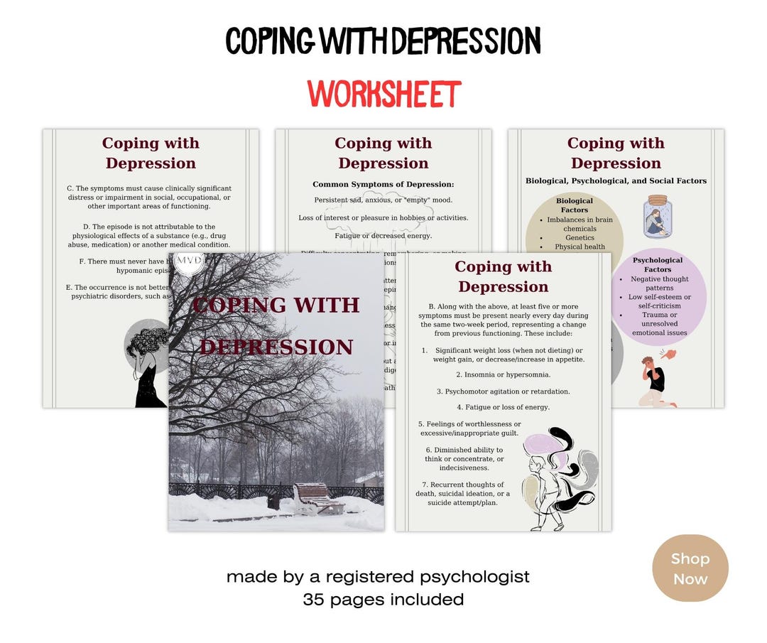 Coping With Depression Workbook | Therapy Worksheets for Mental Health ...