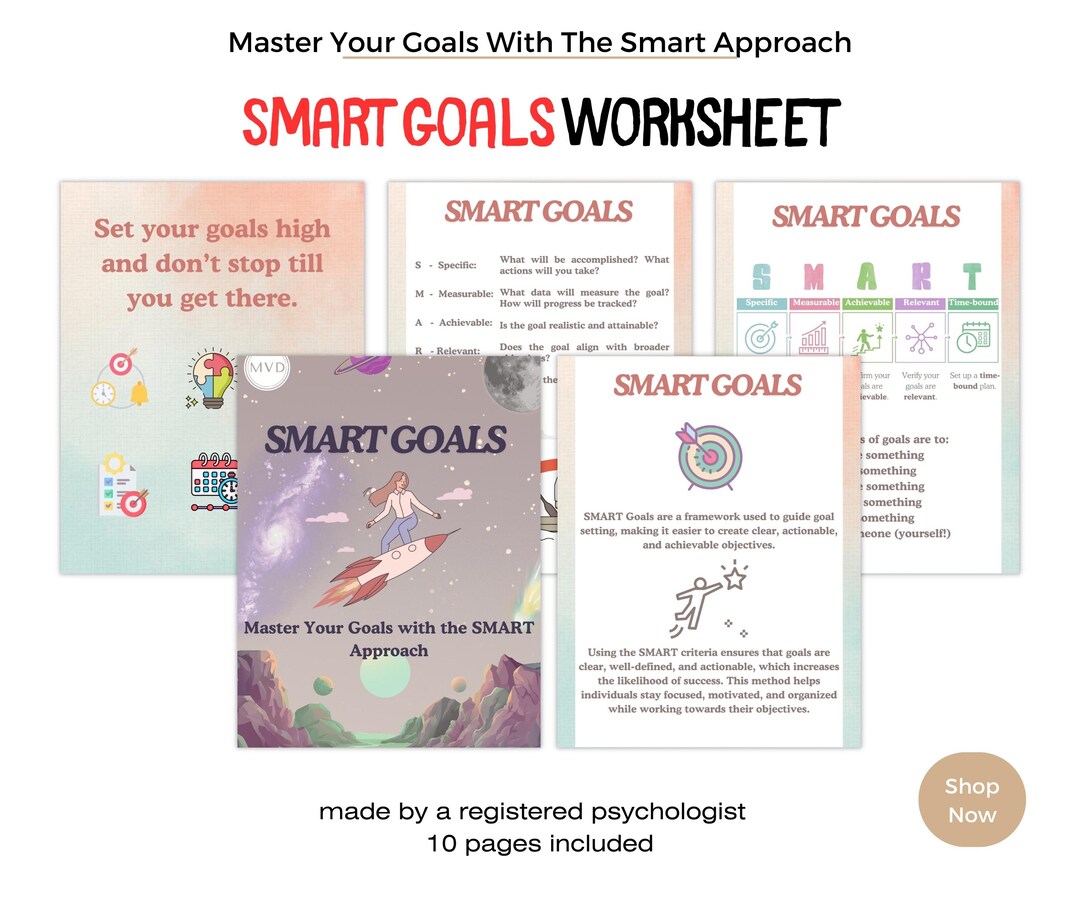 Smart Goals Worksheet, Therapy Goals, Mental Health Planner, Treatment ...