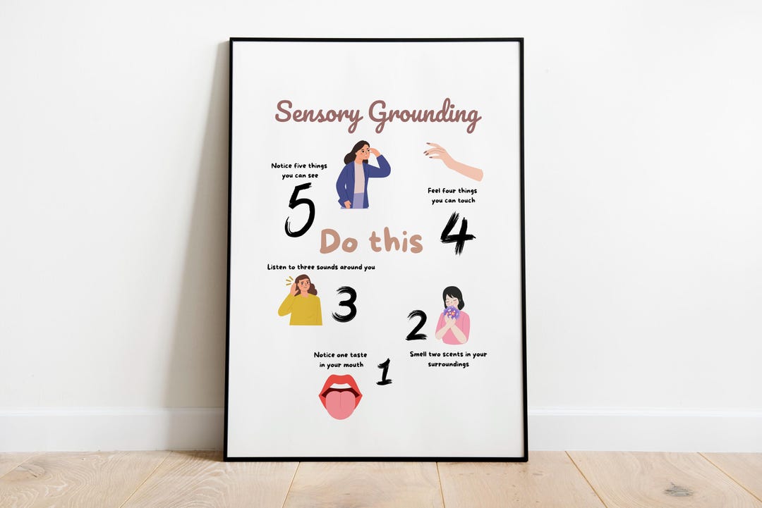 Sensory Grounding Poster - Motivational Mental Health Art for Therapy ...