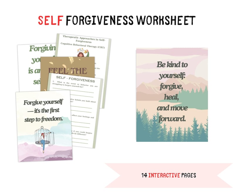 Self Forgiveness Worksheet, Therapy Tools, Self Care Journal, Emotional ...