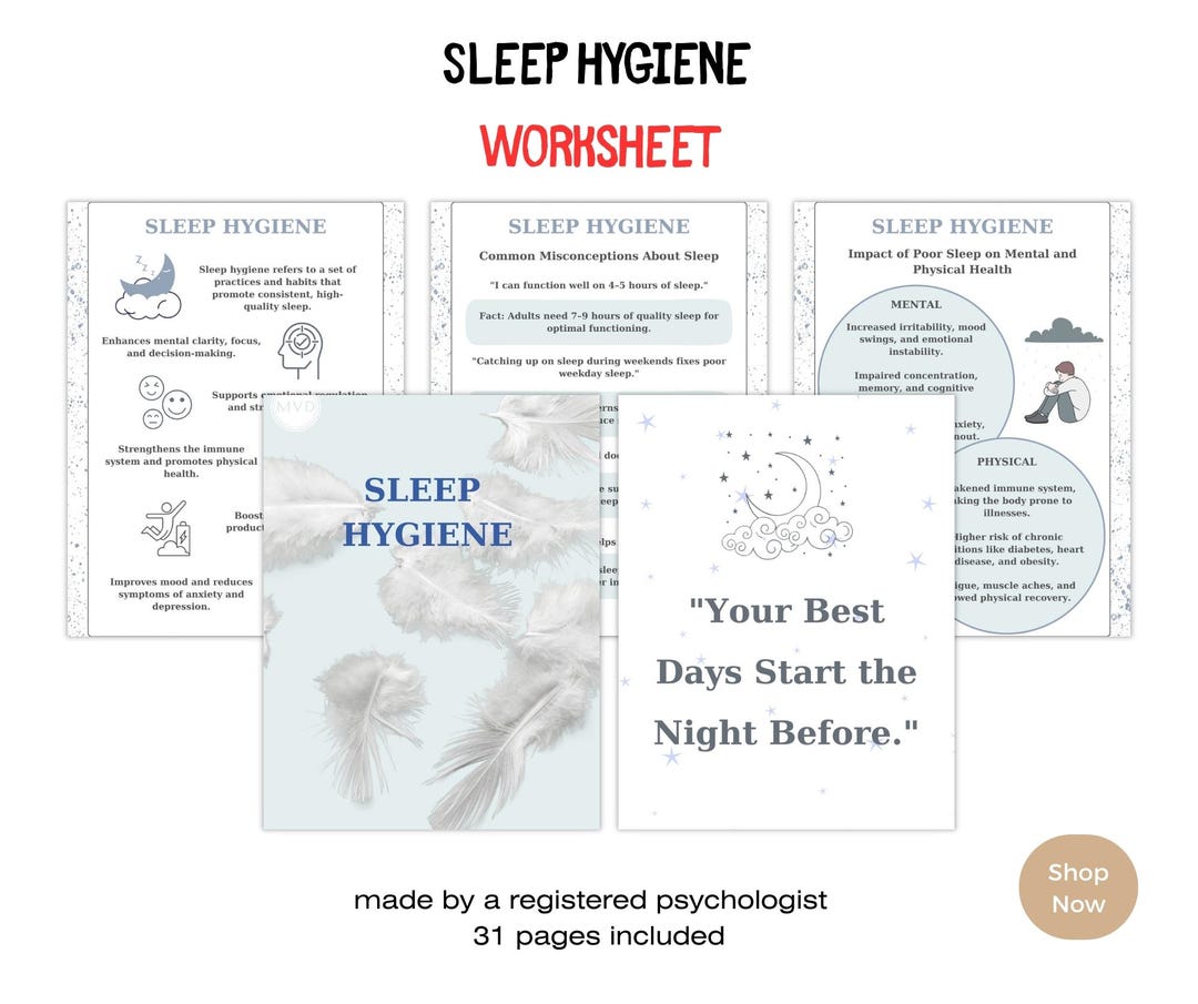 Sleep Hygiene Worksheet -31 Pages of Strategies, Trackers, Exercises ...
