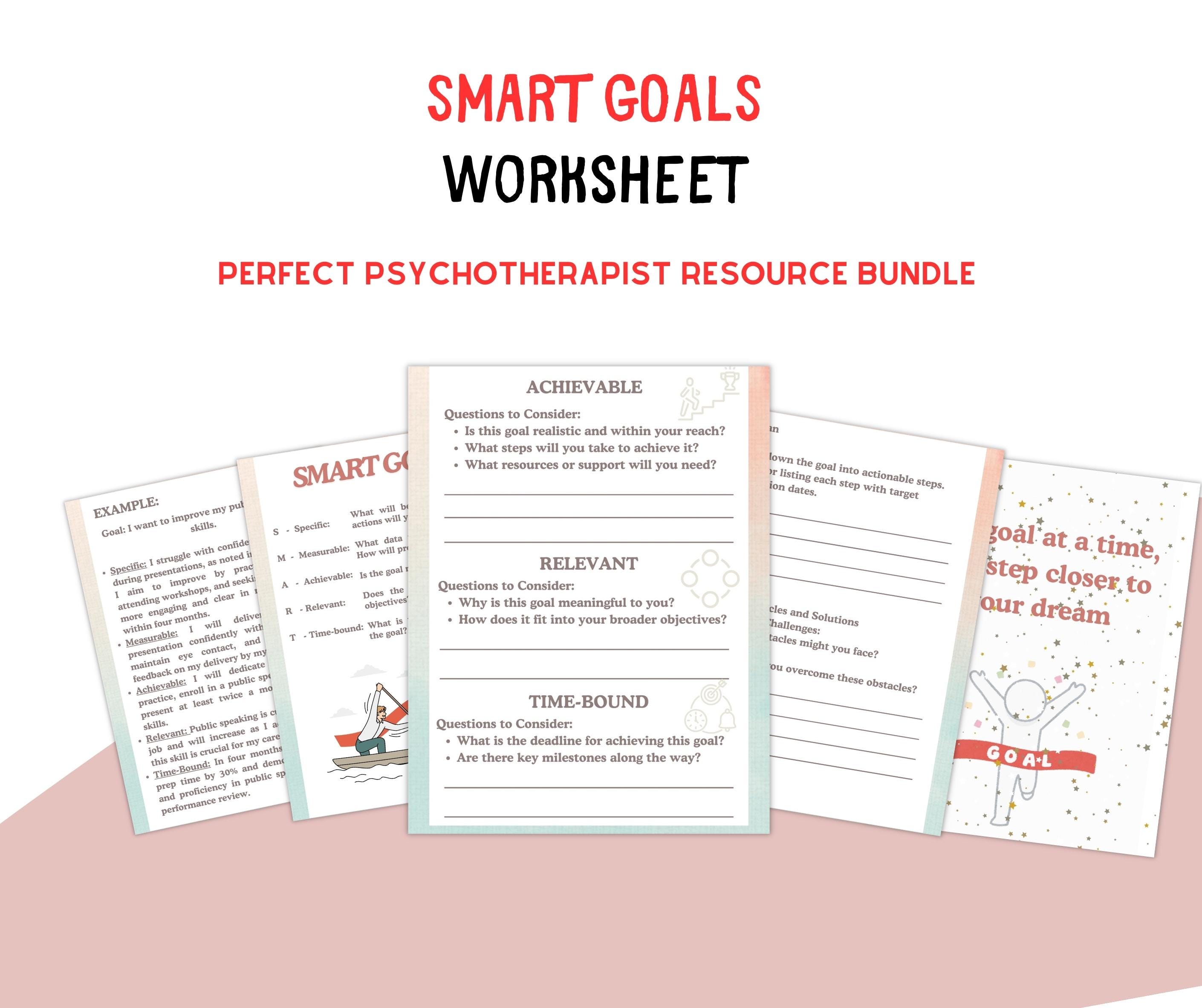 Smart Goals Worksheet, Therapy Goals, Mental Health Planner, Treatment ...