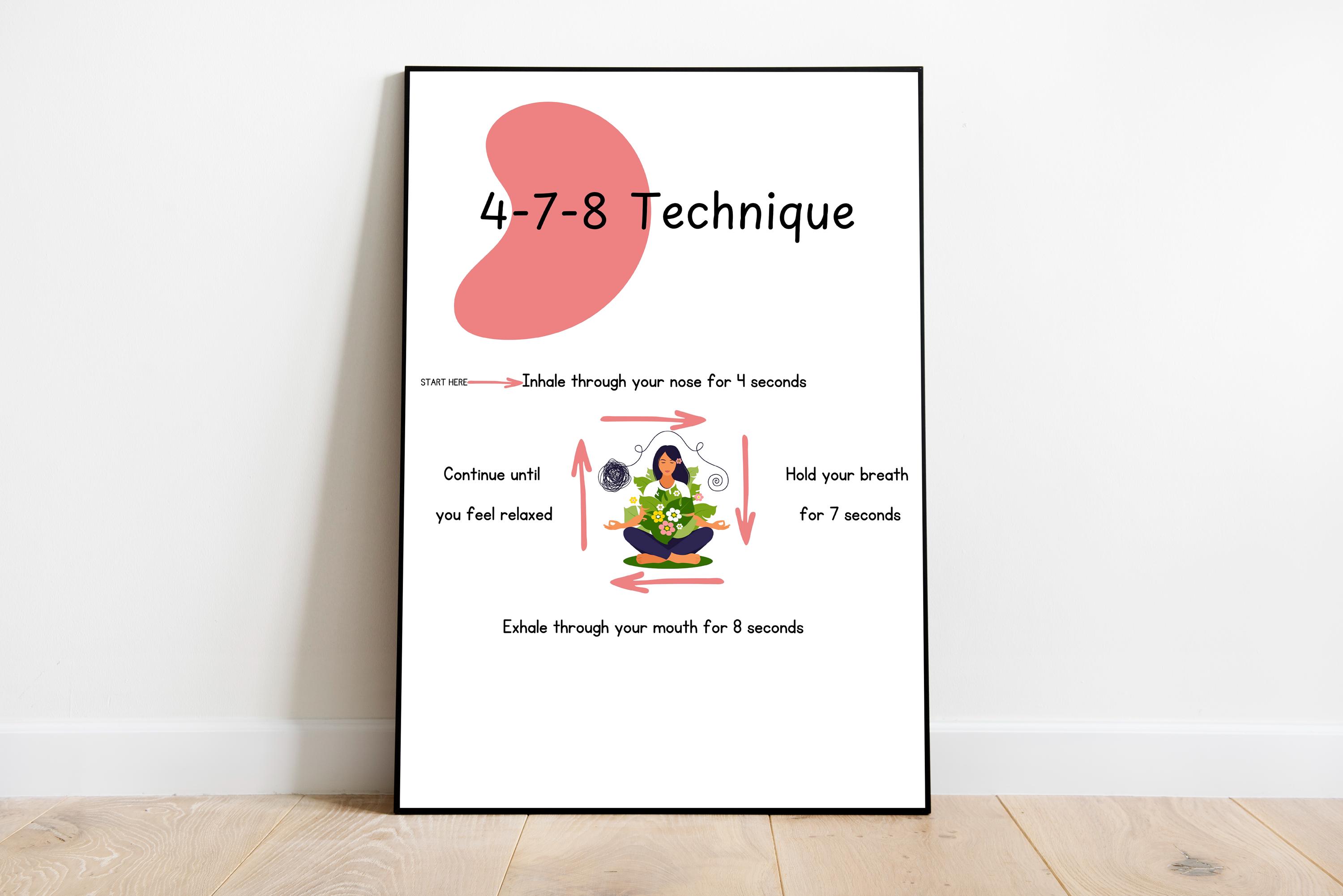 4-7-8 Breathing Technique Poster, Printable Wall Art for Mental Health ...