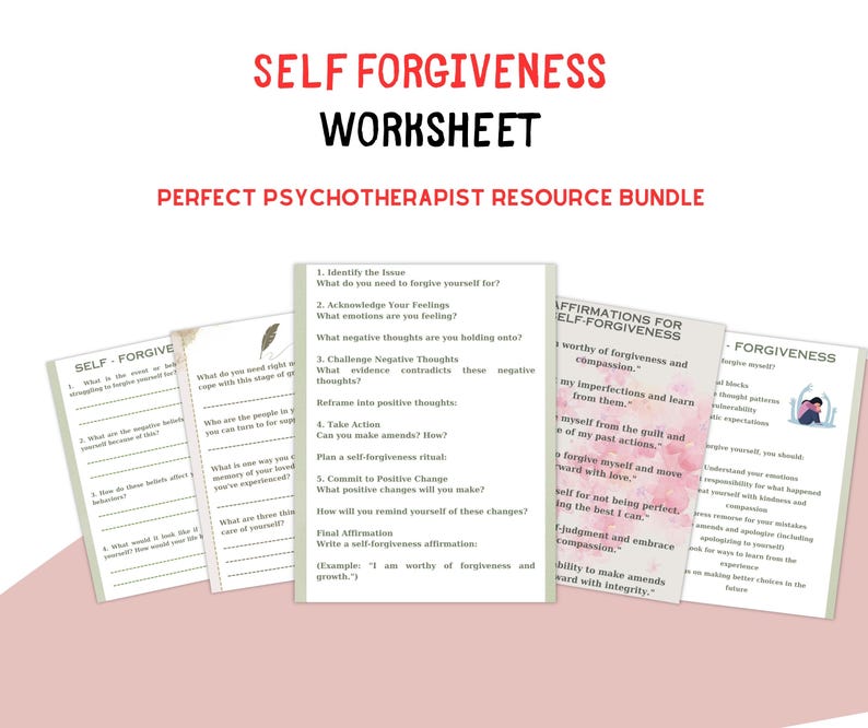 Self Forgiveness Worksheet, Therapy Tools, Self Care Journal, Emotional ...