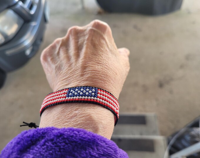 American Flag Bead Woven Adjustable Male Female Bracelet - Etsy