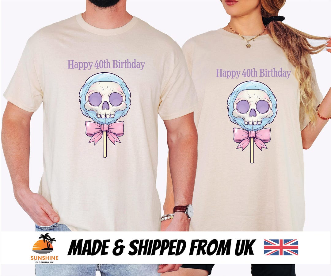 40th Birthday T-shirt for Him Pink Skull Birthday T-shirt for 40th ...