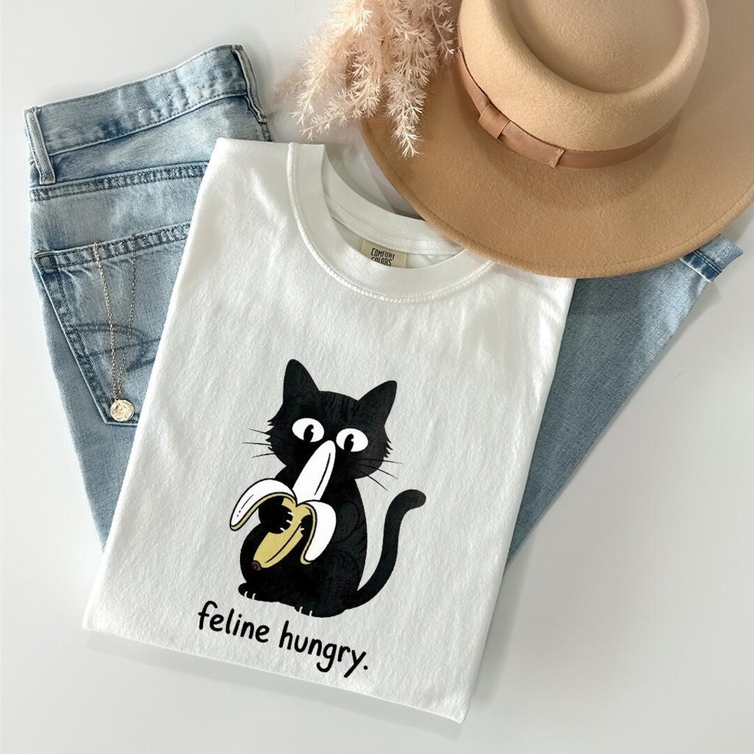 Black Cat Vintage T-shirt, Funny Banana Tee, Feline Hungry, Comfort Colors T Shirt - Etsy