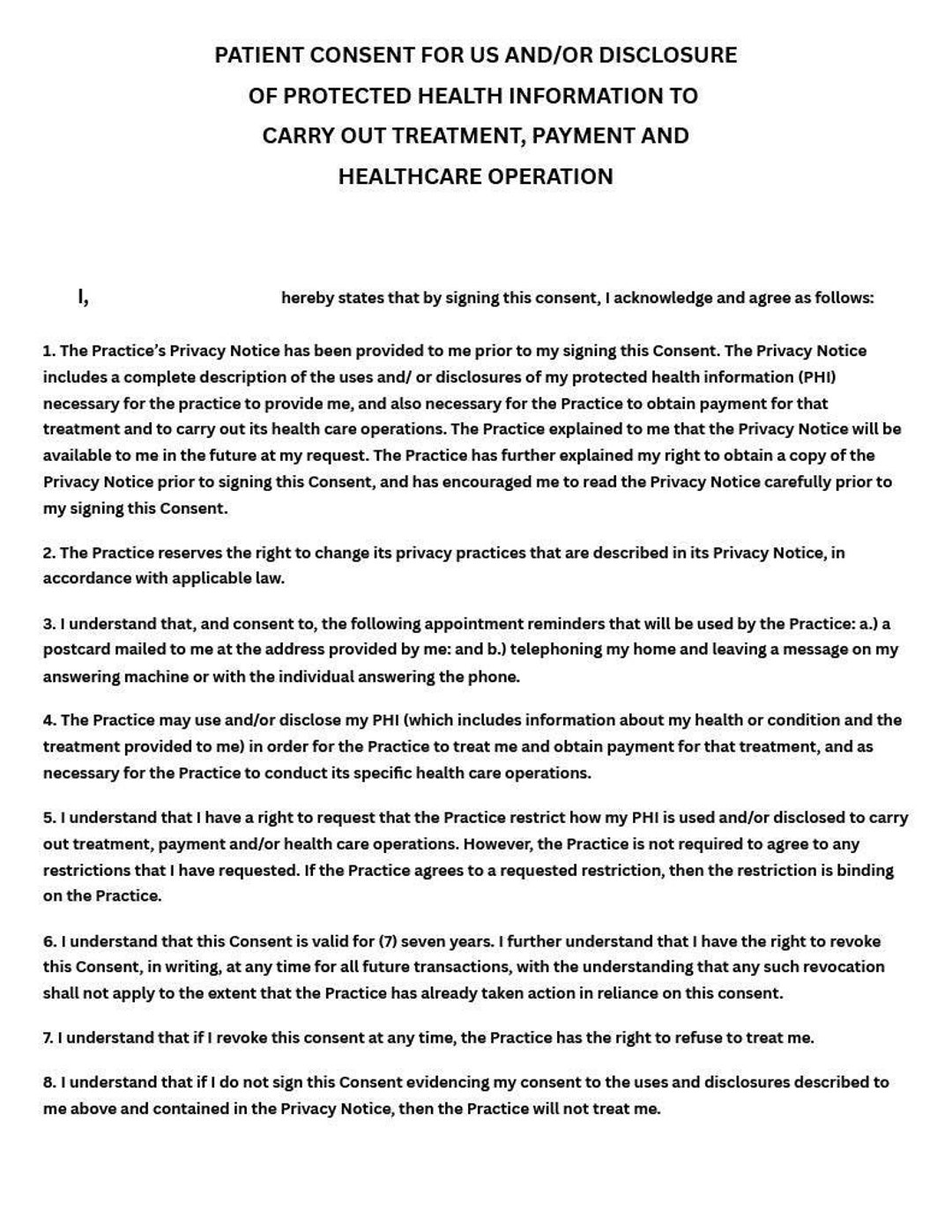 Editable Patient Disclosure Consent HIPAA Form - Etsy