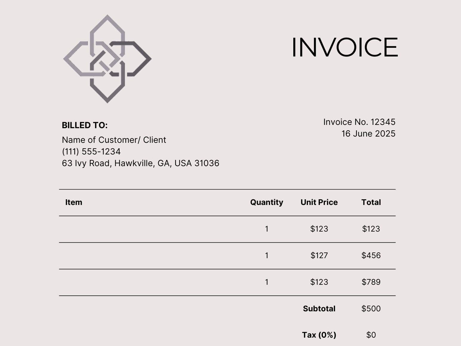 EDITABLE INVOICE BEIGE - Etsy