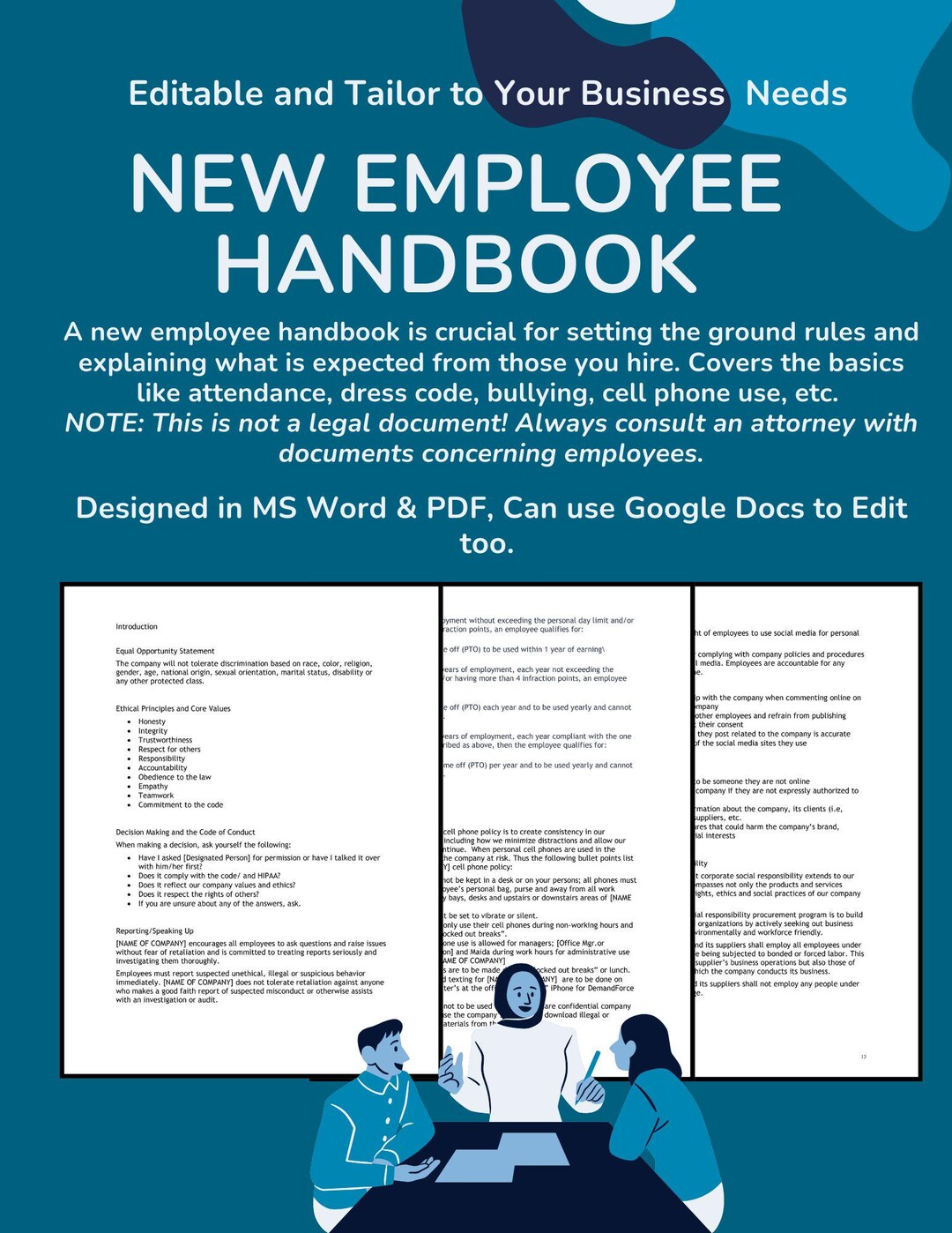 Employee Handbook or Code of Conduct for New Employee Editable - Etsy