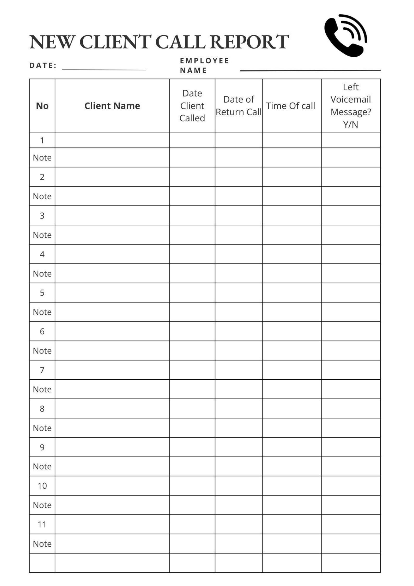 Printable New Client Call Log Record Sheet - Etsy