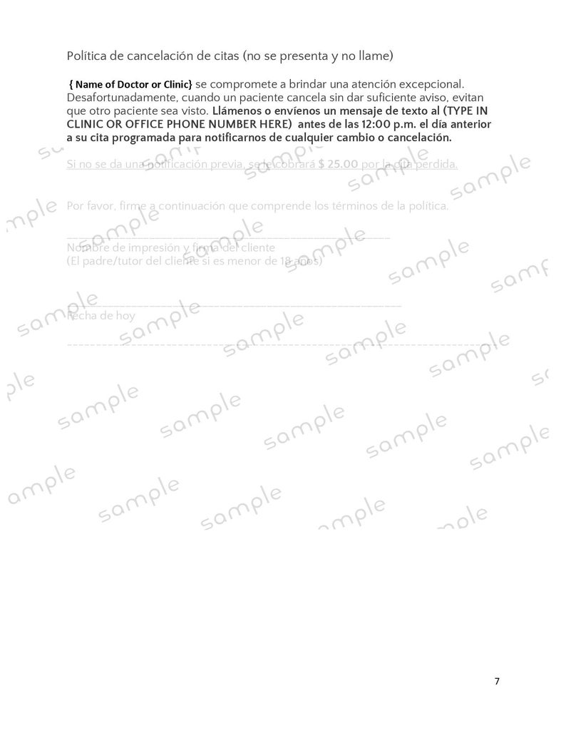 Editable Spanish Medical Intake Form W/ Consent, Hipaa and Cancellation ...