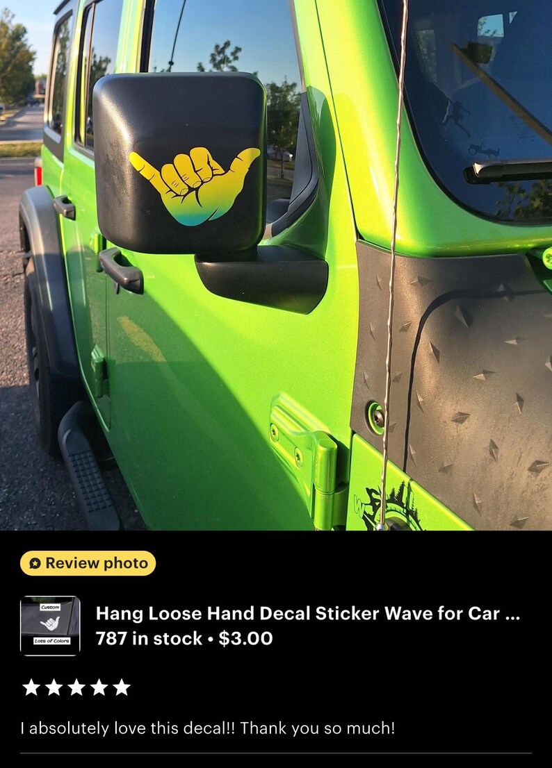 REFLECTIVE Hang Loose Hand Decal Sticker Wavefor Car Mirror Window ...