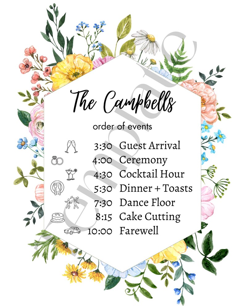 Wedding Timeline Sign, Wildflowers - Etsy
