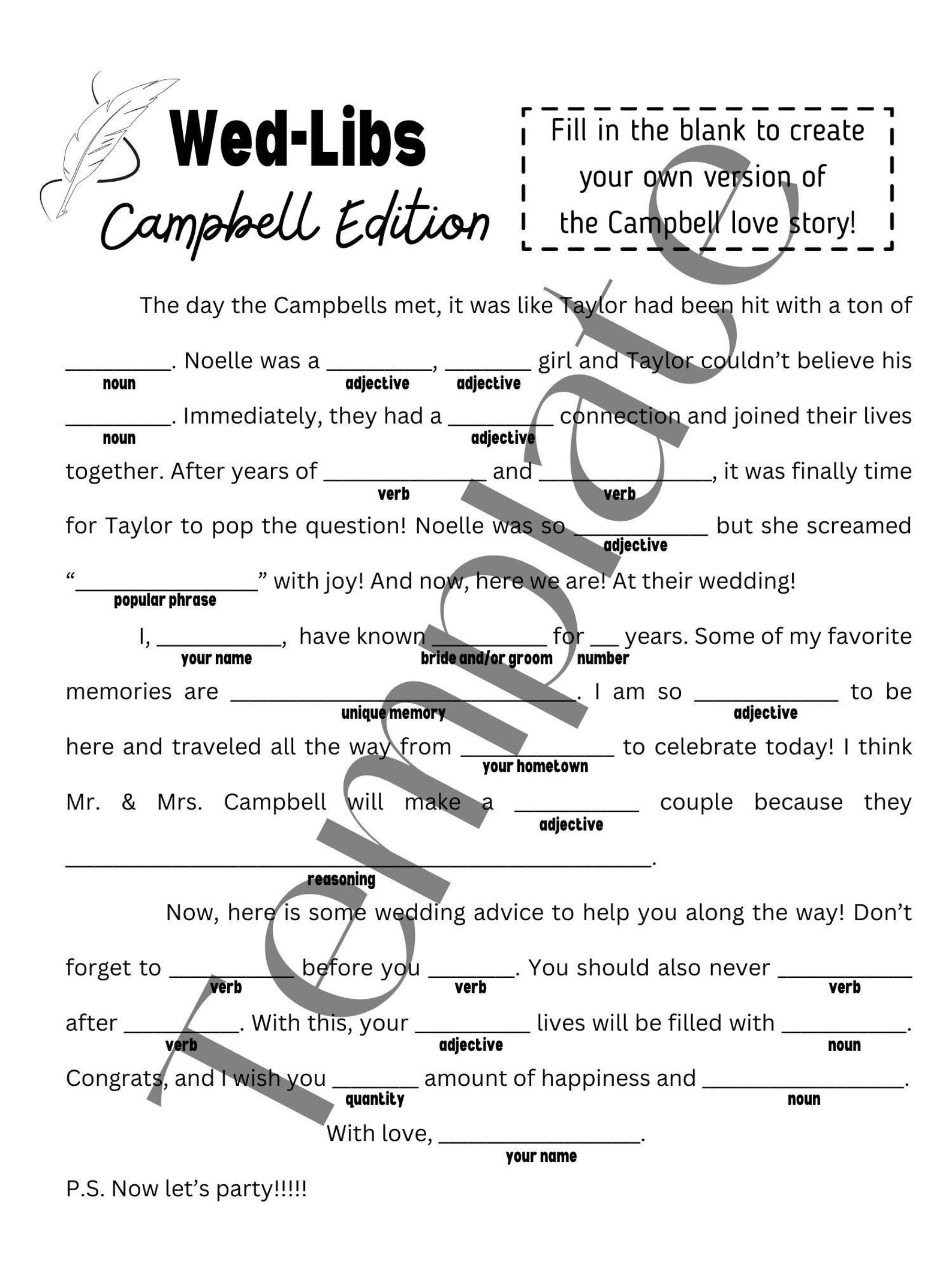 Wed-libs: Wedding Mad Libs Activity - Etsy