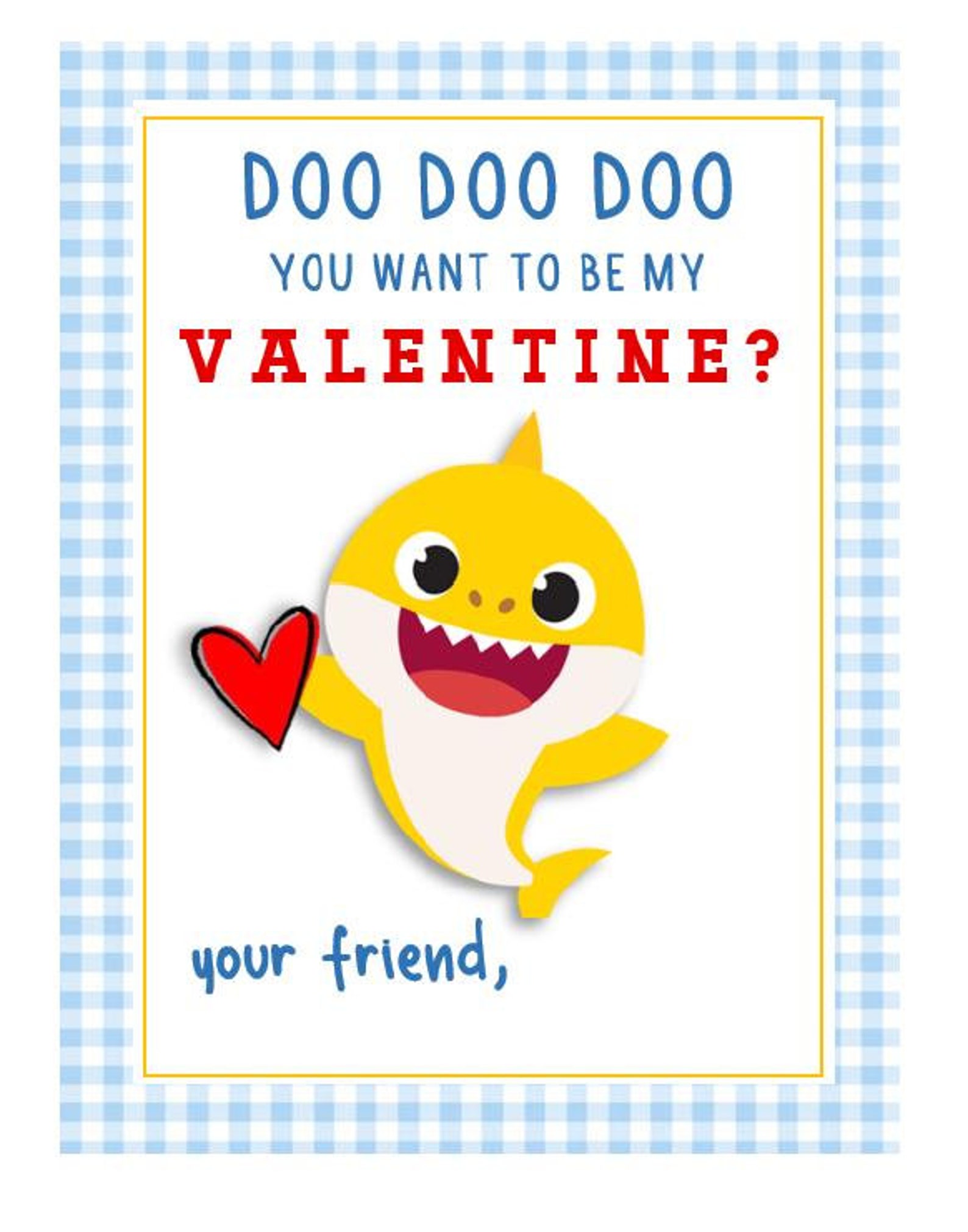 Printable Baby Shark Valentine's Tag, Download and Print, Valentine's ...