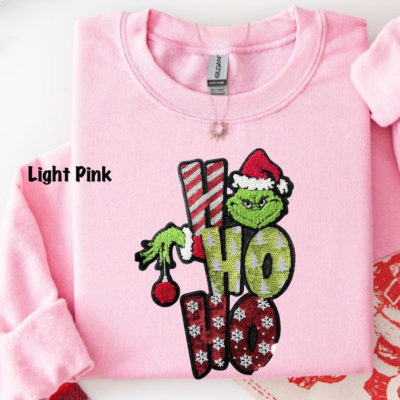 Grinch Sequin 'ho Ho Ho' Christmas Sweatshirt, Funny Holiday Crewneck ...